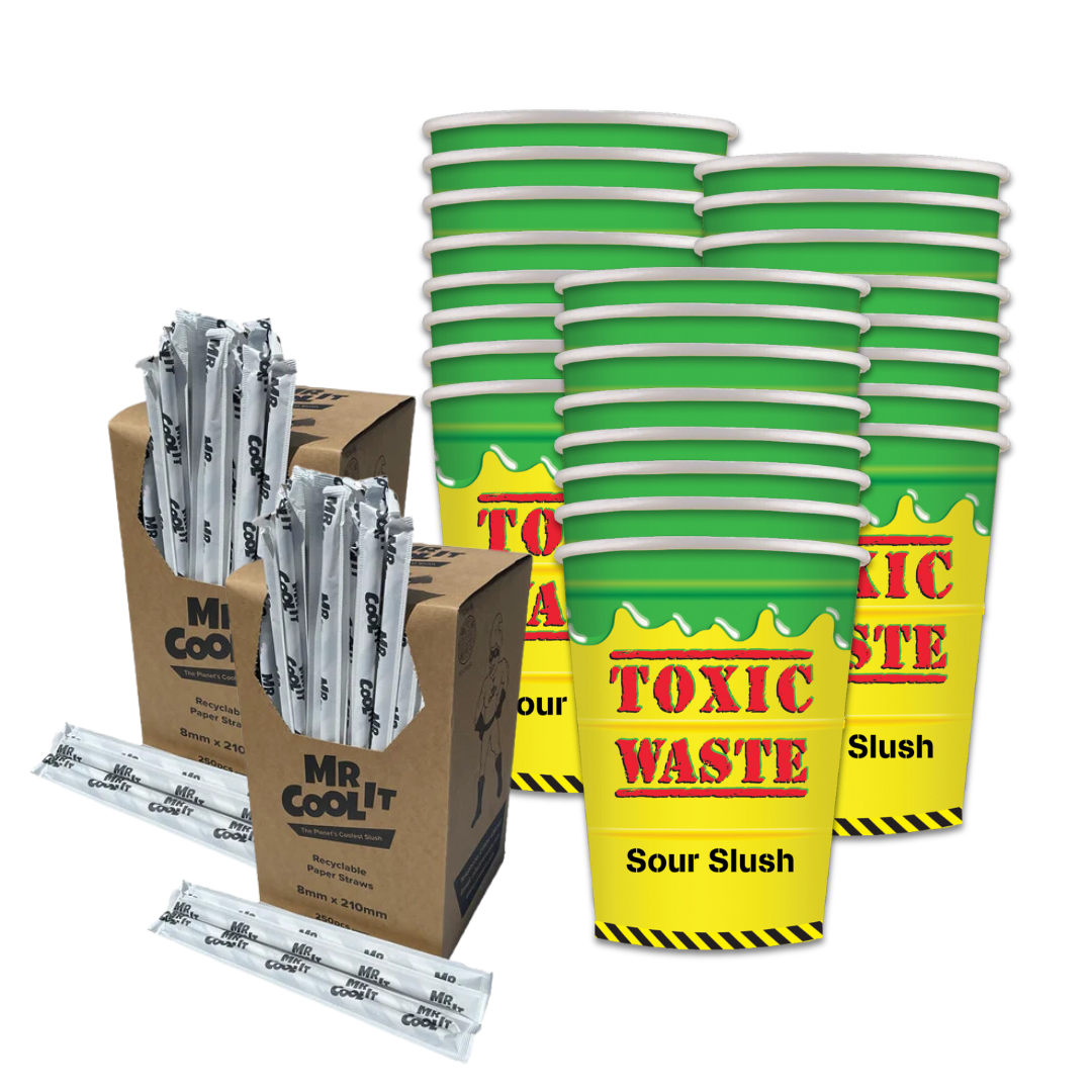 Toxic Waste ® 1000 x 12oz Paper Cups & 1000 x Paper Straws | Slush Direct