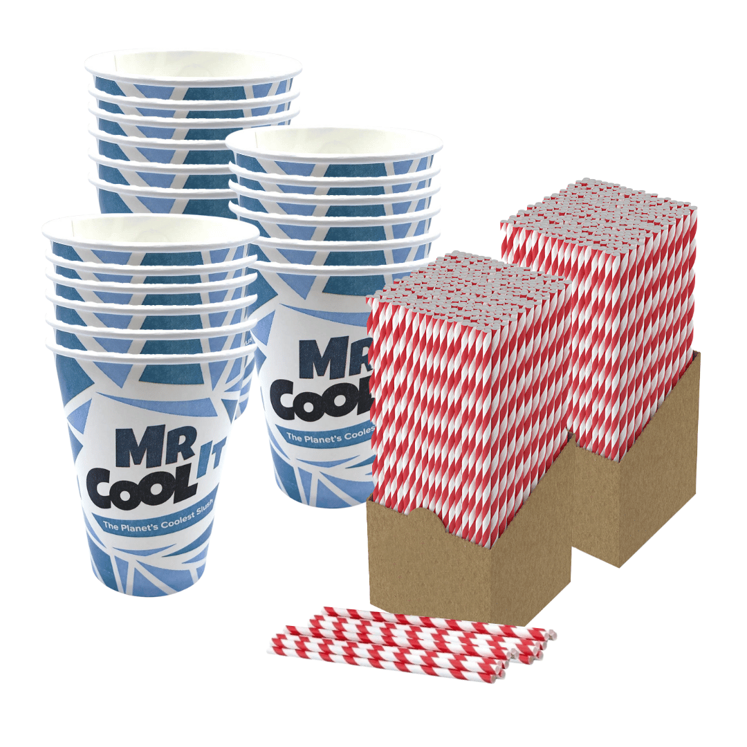 Mr Cool It 1000 x 12oz Paper Cups & 1000 x Paper Straws | Slush Direct