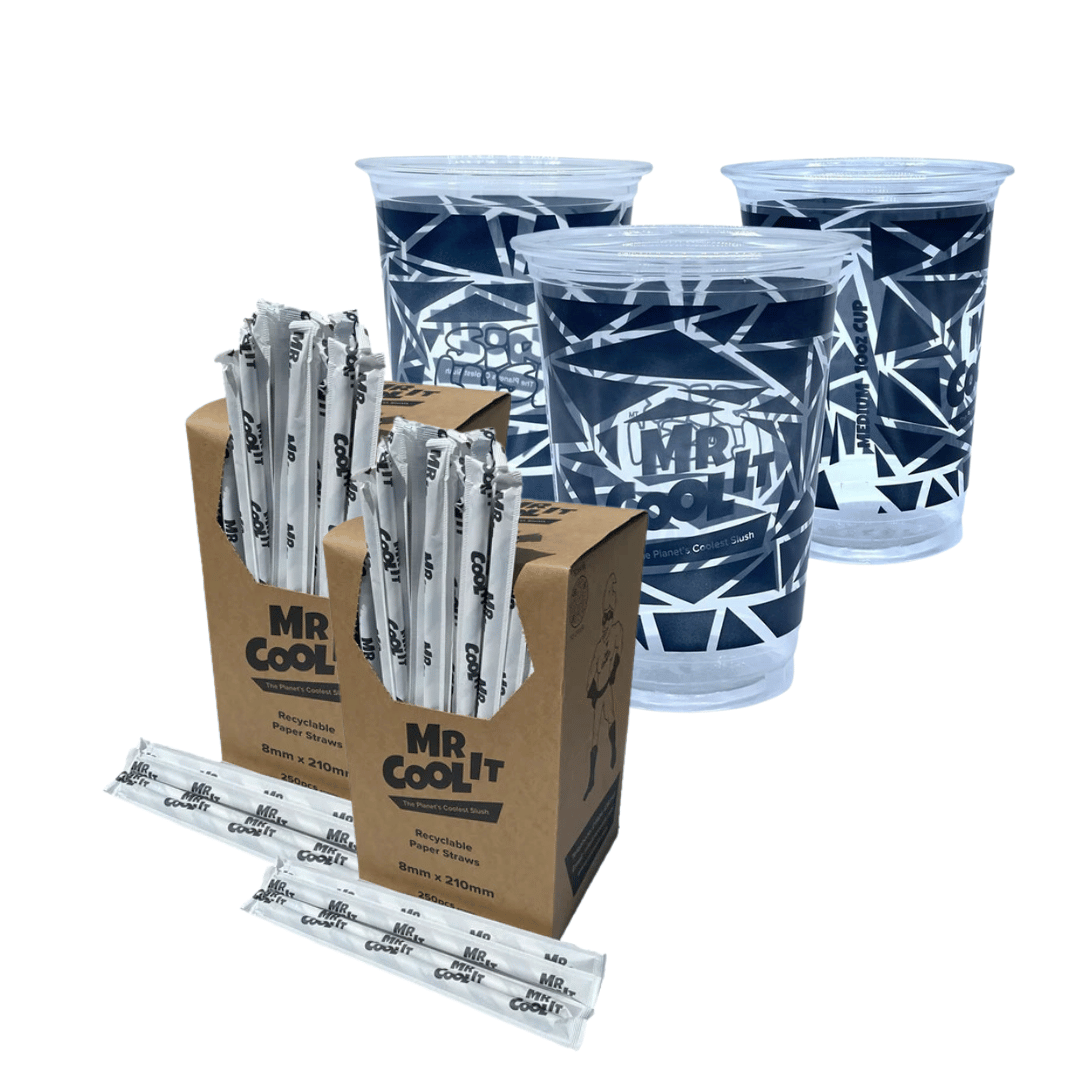 Mr Cool It 1250 x 10oz Plastic Cups & 1200 x Paper Straws | Slush Direct